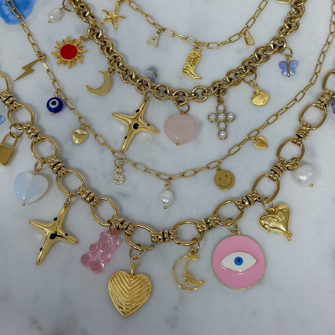 Make Your Own Custom Charm Necklace, Gold Chain Charm Necklace, Vintage ...