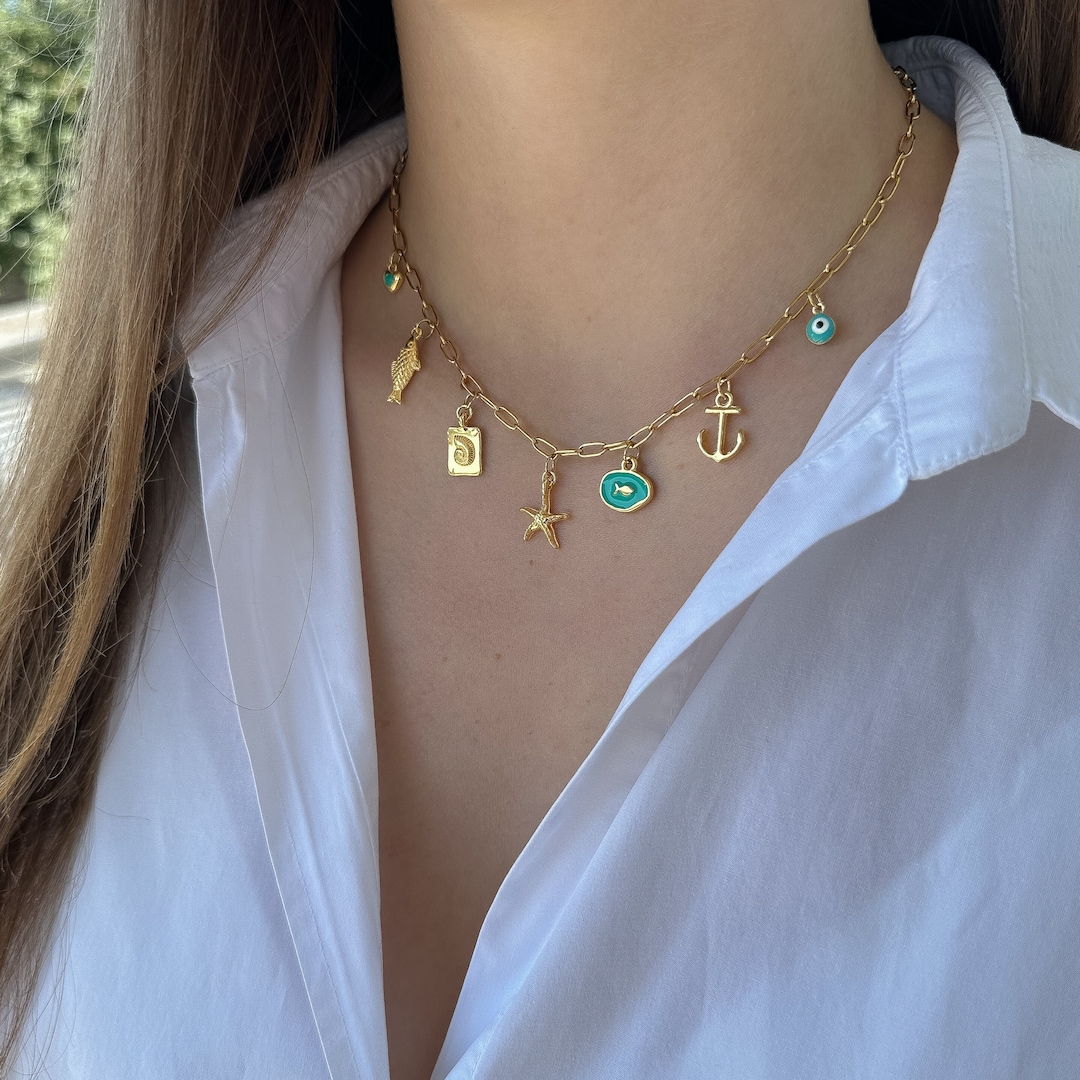 Make Your Own Custom Charm Necklace, Gold Chain Charm Necklace, Vintage ...