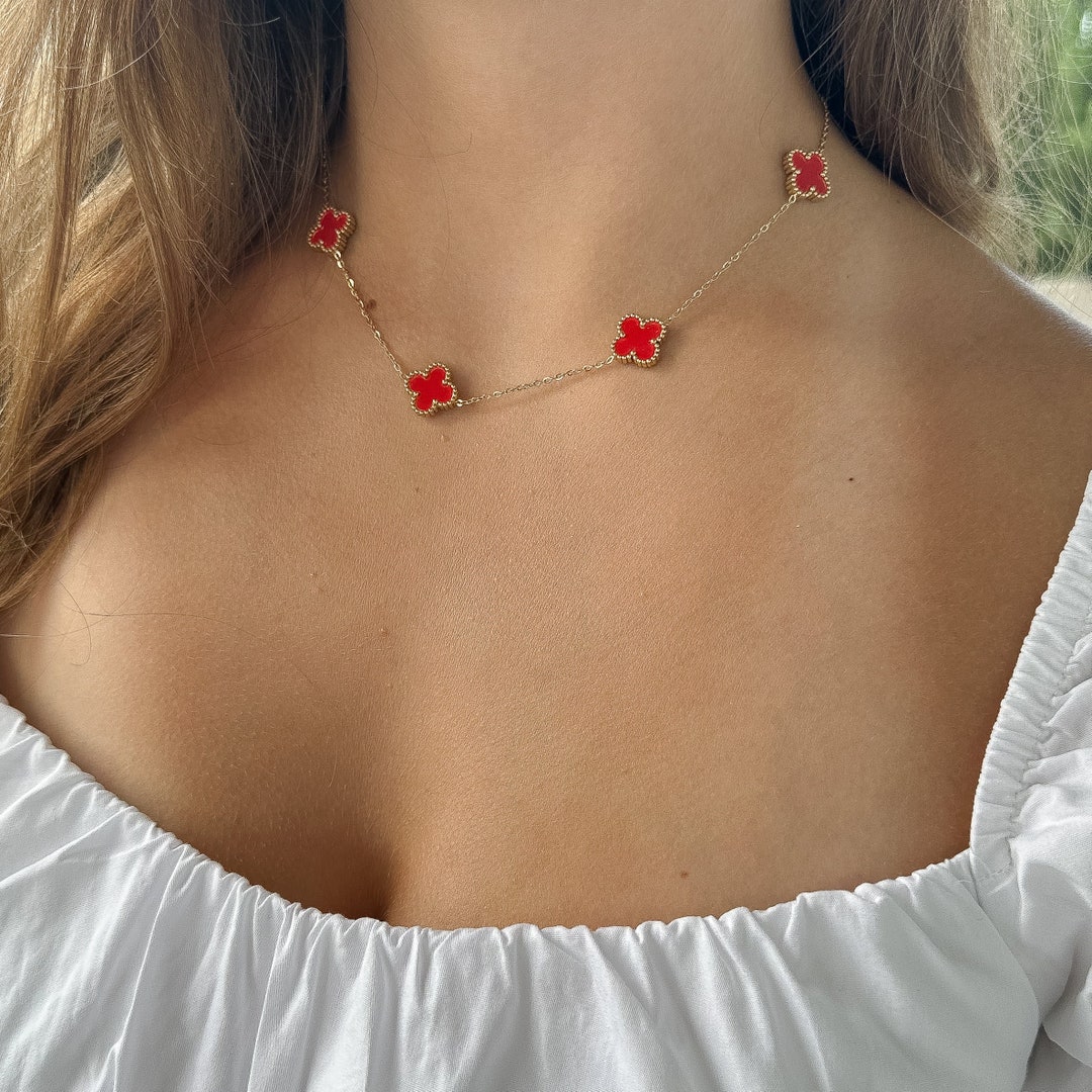 Reversible Small Cross Clover Leaf Necklace, Dainty Chain Necklace Gold ...