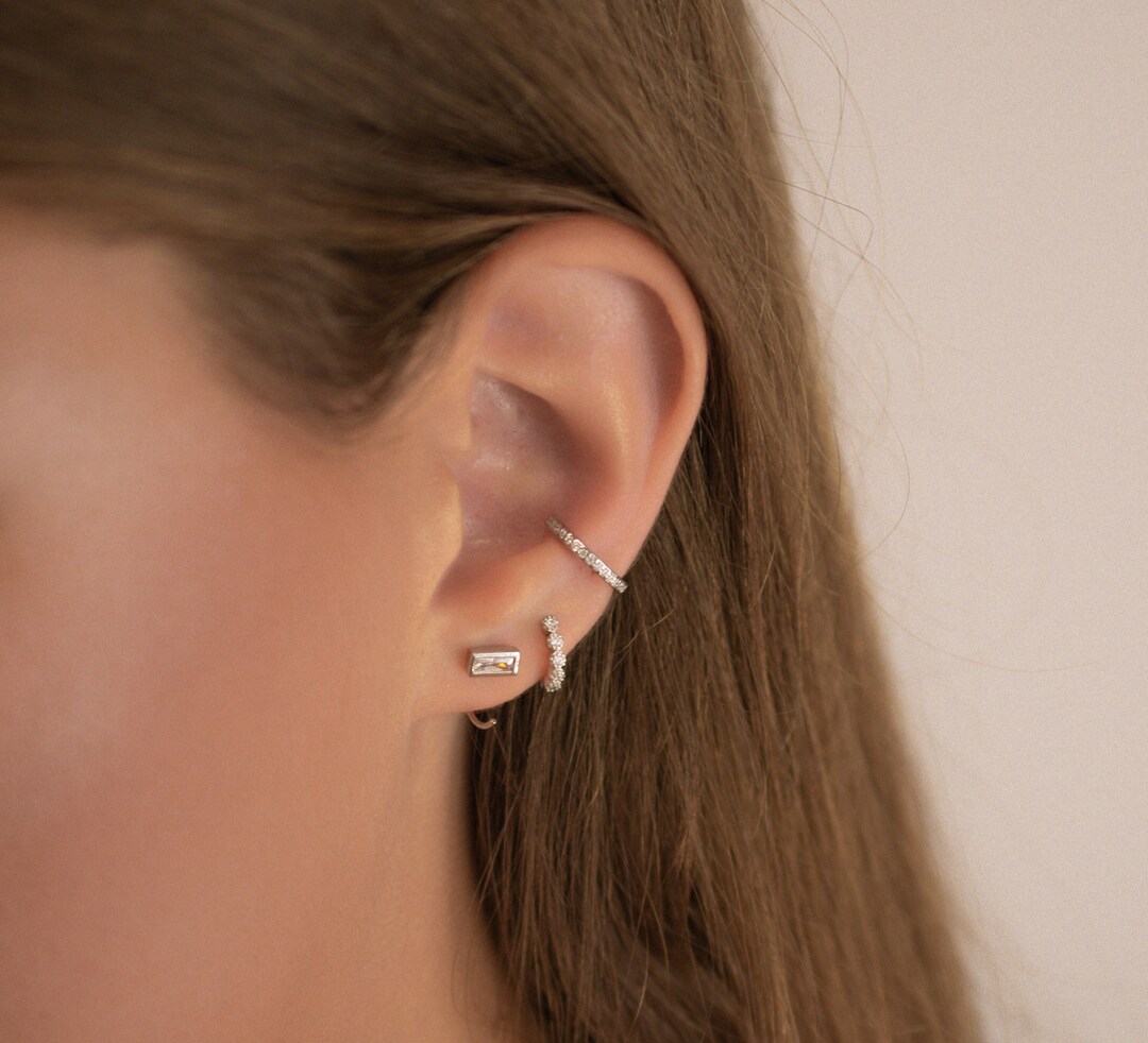 Mini Baguette Hoops, Hug Hoop, Sleeper Earring, Open Hoop Earring ...