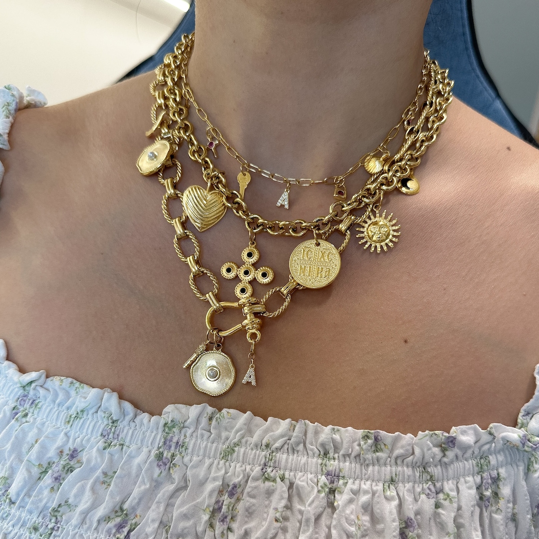 Layer Necklace Set, Chunky Gold Chain Necklace, Gold Initial Letter Necklace, Carabiner Screw ...