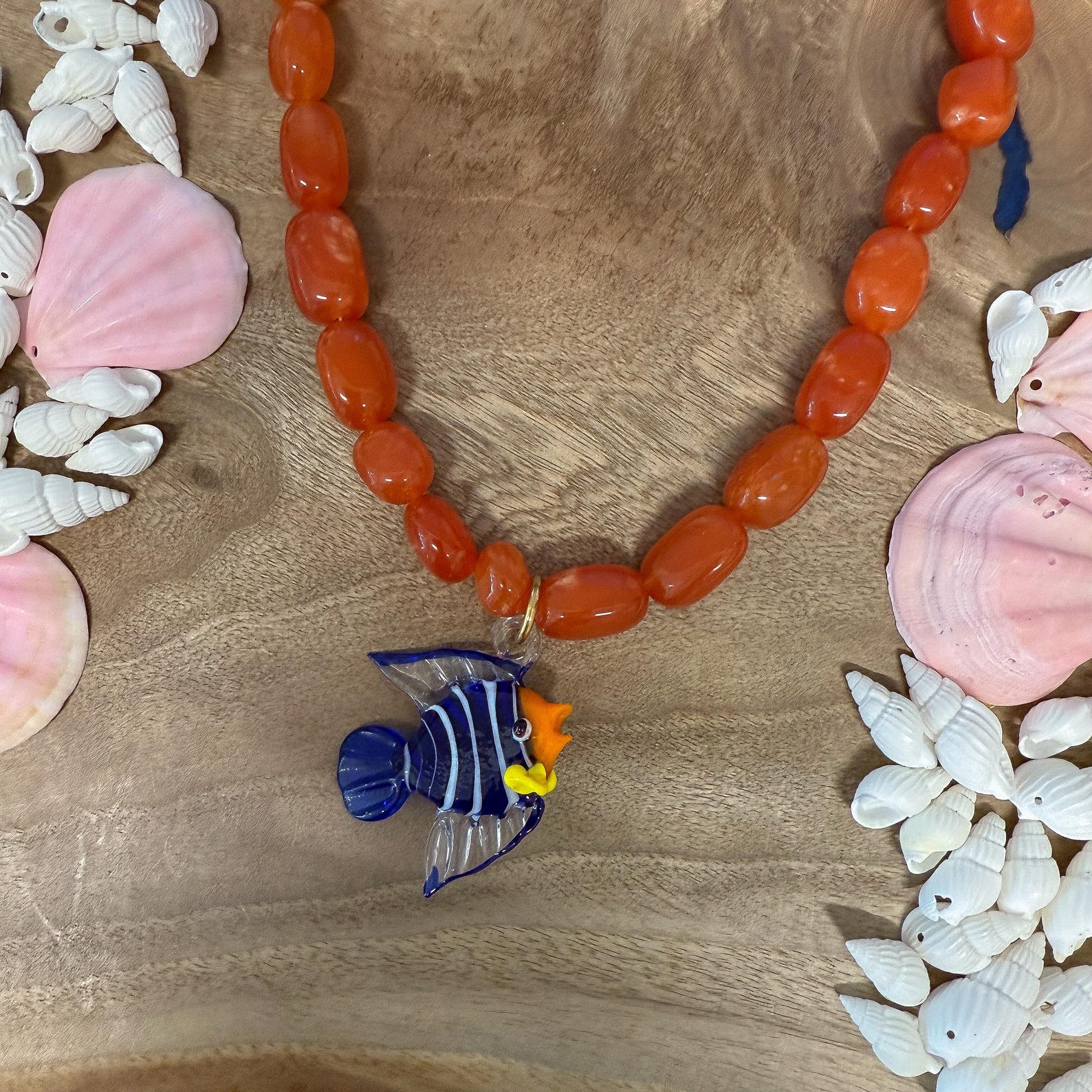 Colorful Fish Necklace, Chunky Orange Gemstone Necklace, Summer ...