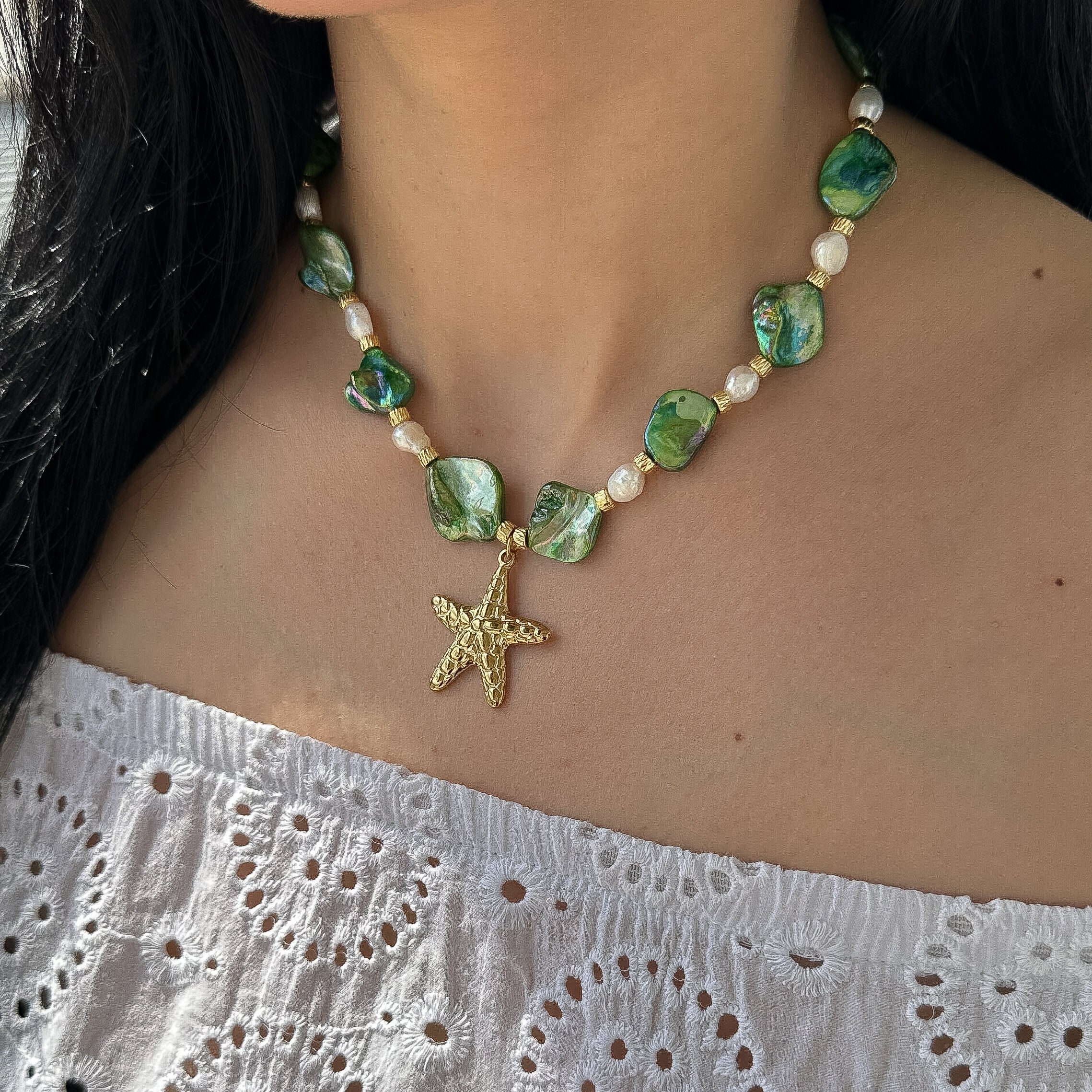 Gold Chunky Starfish Charm Necklace, Summer Natural Big Shell Necklace ...