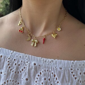 Red Chilli Pepper Bow Charm Necklace, Gold Custom Charm Necklace ...