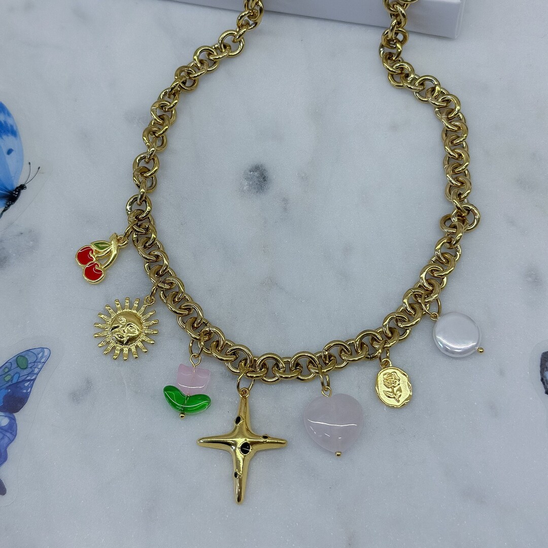 Make Your Own Custom Chunky Charm Necklace, Gold Chain Charm Necklace ...