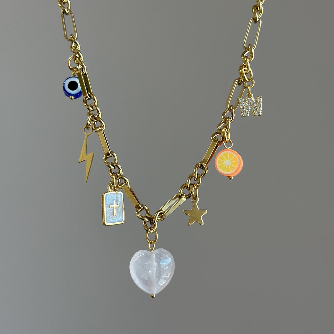 Chunky Charm Necklace, Custom Charm Necklace, Gold Vintage Charm ...