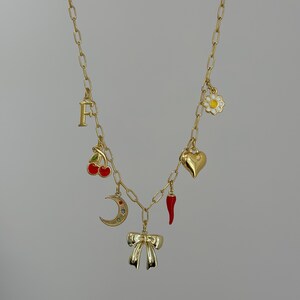 Red Chilli Pepper Bow Charm Necklace, Gold Custom Charm Necklace ...