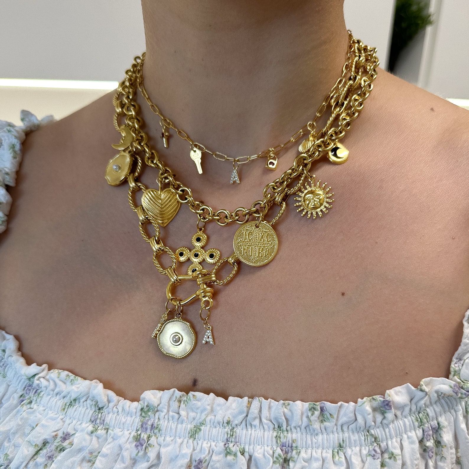 Chunky Charm Necklace, Custom Charm Necklace Gold, Personalized Charm ...