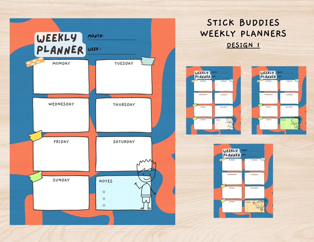 Weekly Planner, Add On, Stick Figure Calendar - Colorful and ...