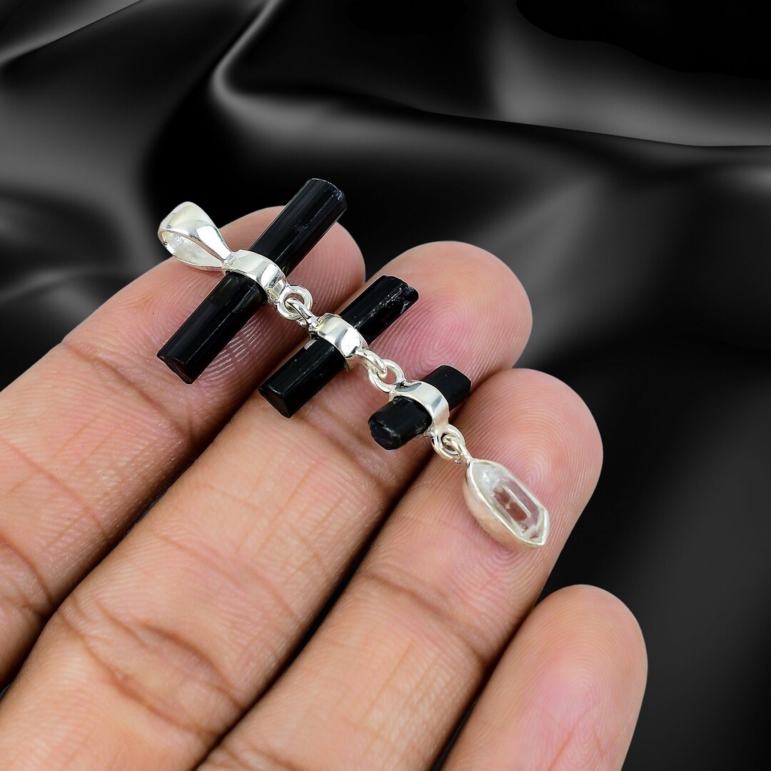 925 Solid Sterling Silver Pendent ,unique Black Tourmaline & White ...