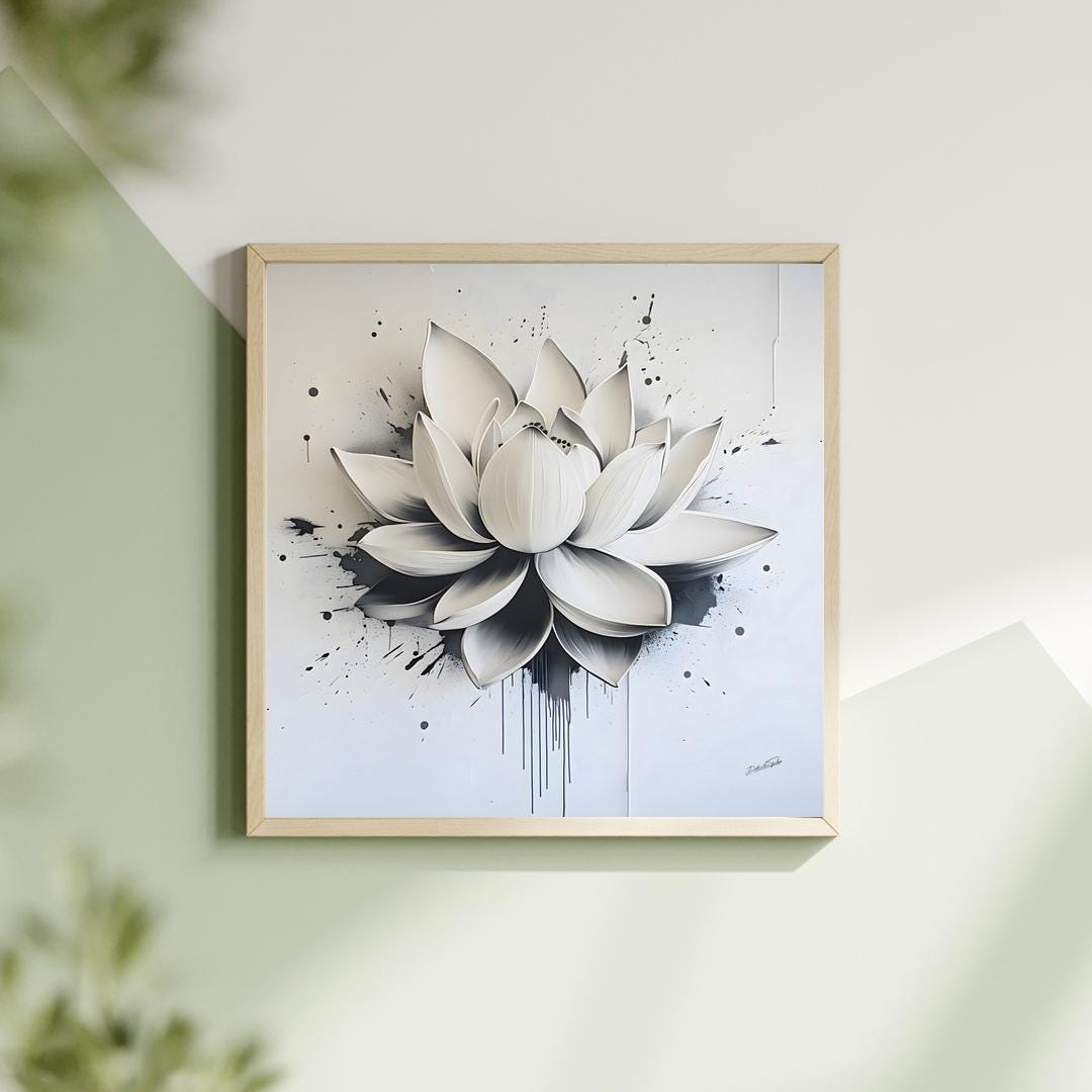 Square Lotus Flower Poster, Street Art and Dripping Style. Contemporary ...