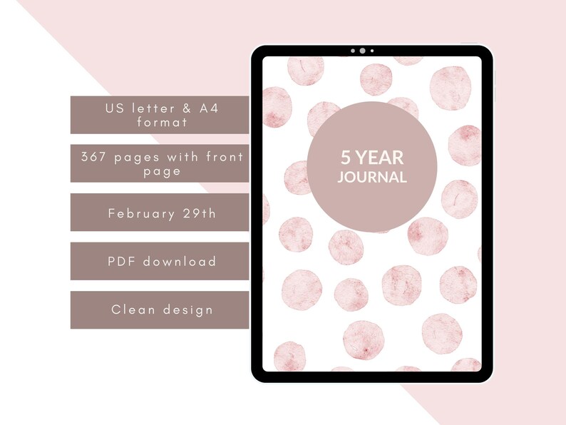 5 Year Journal, Printable Template, PDF Format US Letter A4, Daily ...