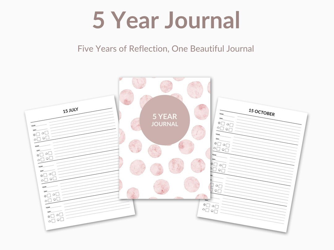 5 Year Journal, Printable Template, PDF Format US Letter A4, Daily ...