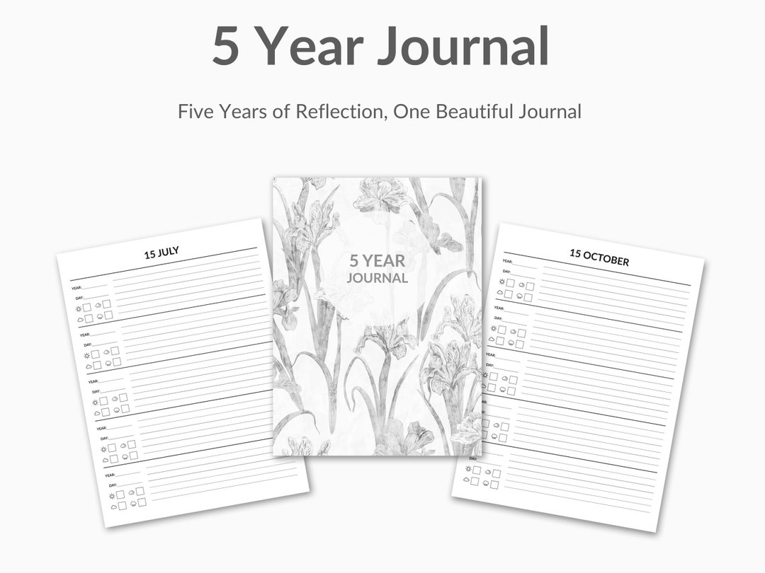 Five Year Printable Daily Journal Diary, US Letter, A4 PDF, One Line a ...