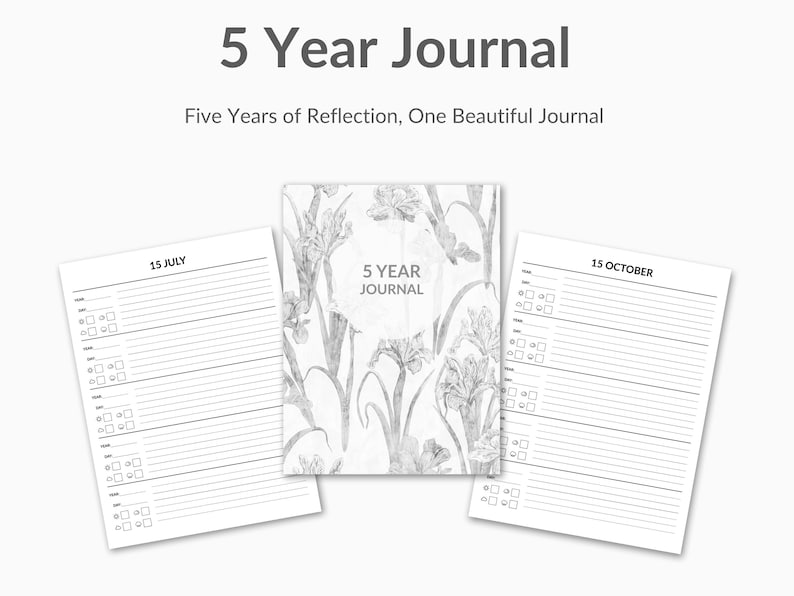 Five Year Printable Daily Journal Diary, US Letter, A4 PDF, One Line a ...