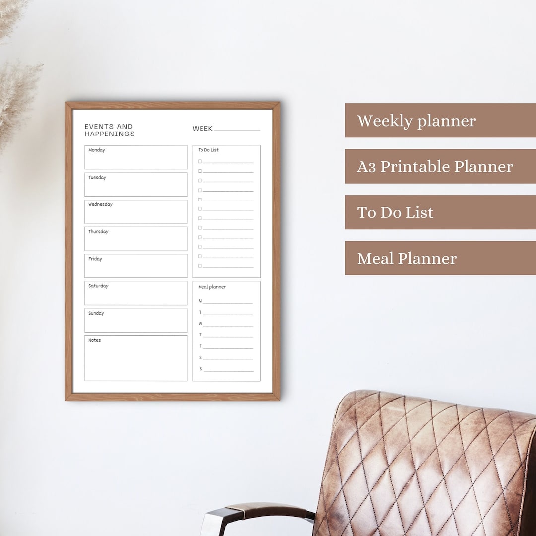 Weekly Planner, Digital Planner, Printable A3 Document, Meal Planner ...