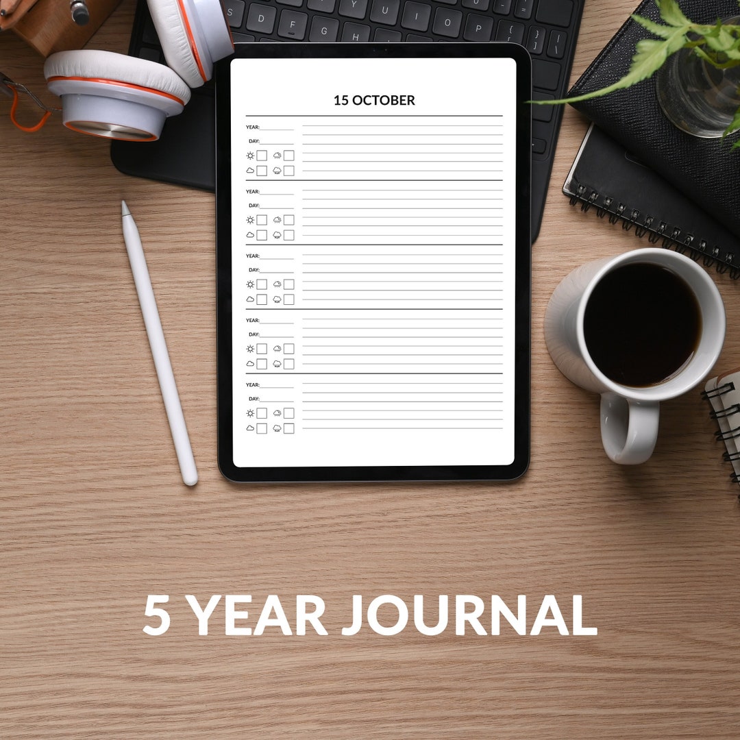 Five Year Printable Daily Journal Diary, US Letter, A4 PDF, One Line a ...
