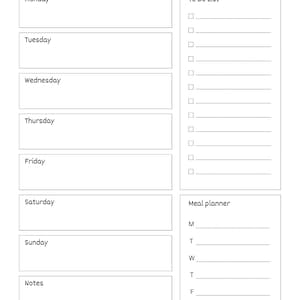 Weekly Planner, Digital Planner, Printable A3 Document, Meal Planner ...