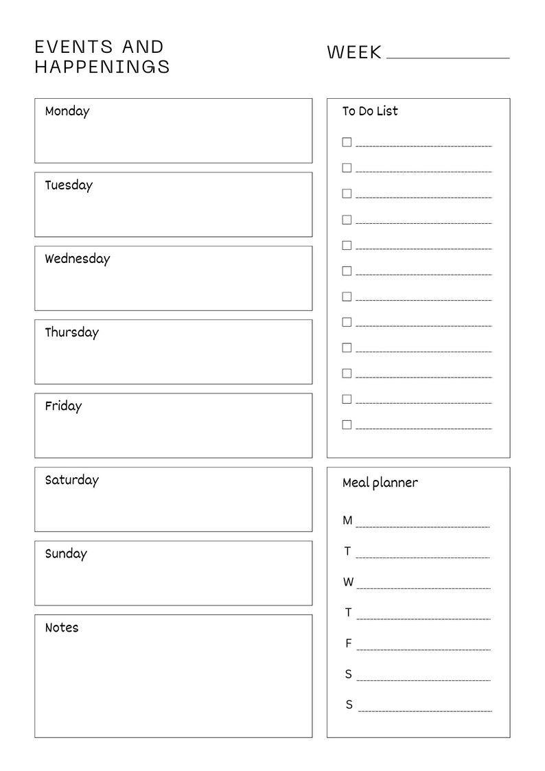 Weekly Planner, Digital Planner, Printable A3 Document, Meal Planner ...