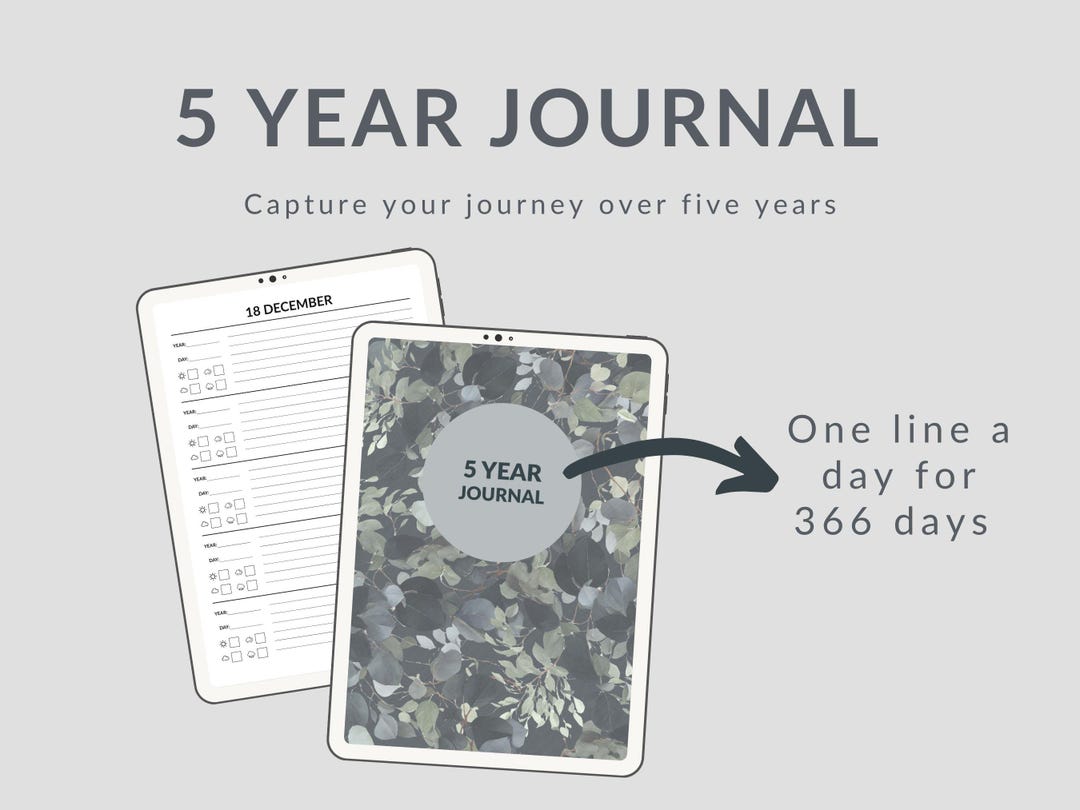 5 Year Daily Journal Diary, Printable PDF, US Letter and A4 Format, One ...