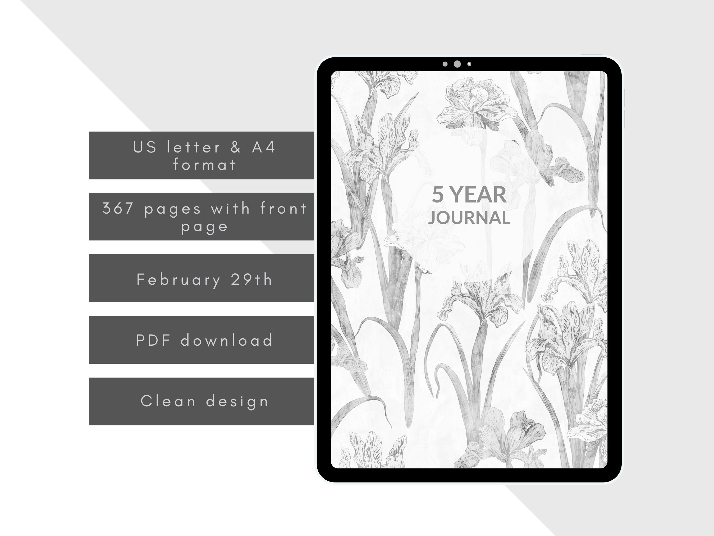 Five Year Printable Daily Journal Diary, US Letter, A4 PDF, One Line a ...