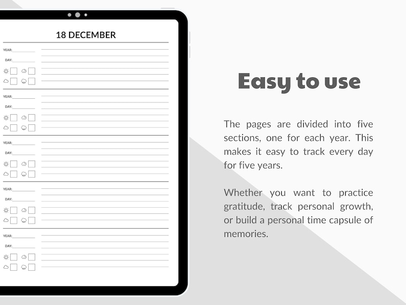 Five Year Printable Daily Journal Diary, US Letter, A4 PDF, One Line a ...