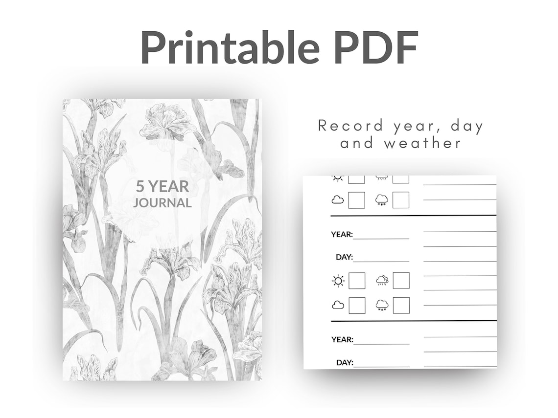 Five Year Printable Daily Journal Diary, US Letter, A4 PDF, One Line a ...