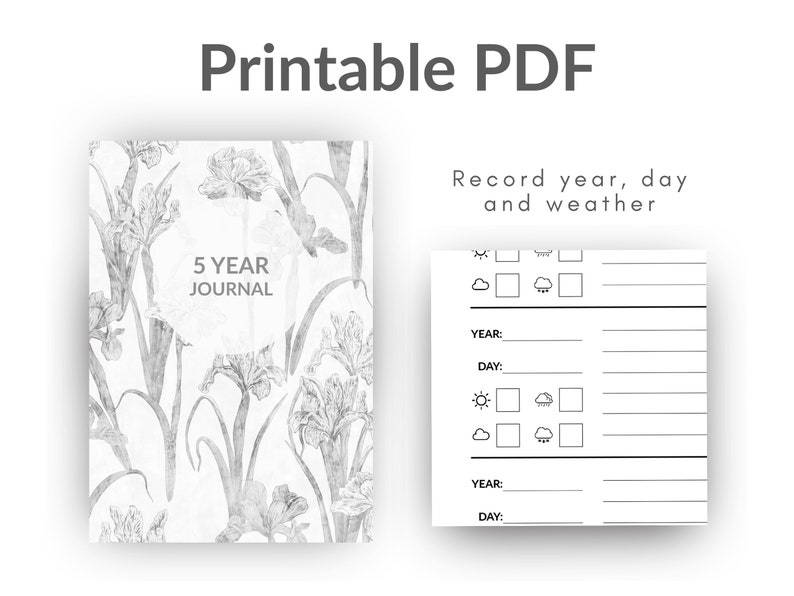 Five Year Printable Daily Journal Diary, US Letter, A4 PDF, One Line a ...