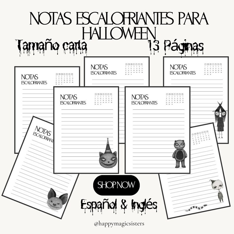 Notas escalofriantes / Spooky notes Halloween Happy Magic Sisters ...