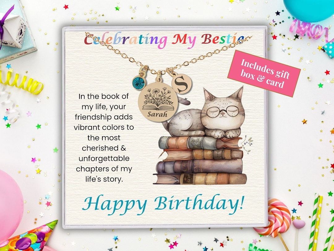 Personalized Friend Birthday Gift, Book Lover Bestie Birthday Necklace ...