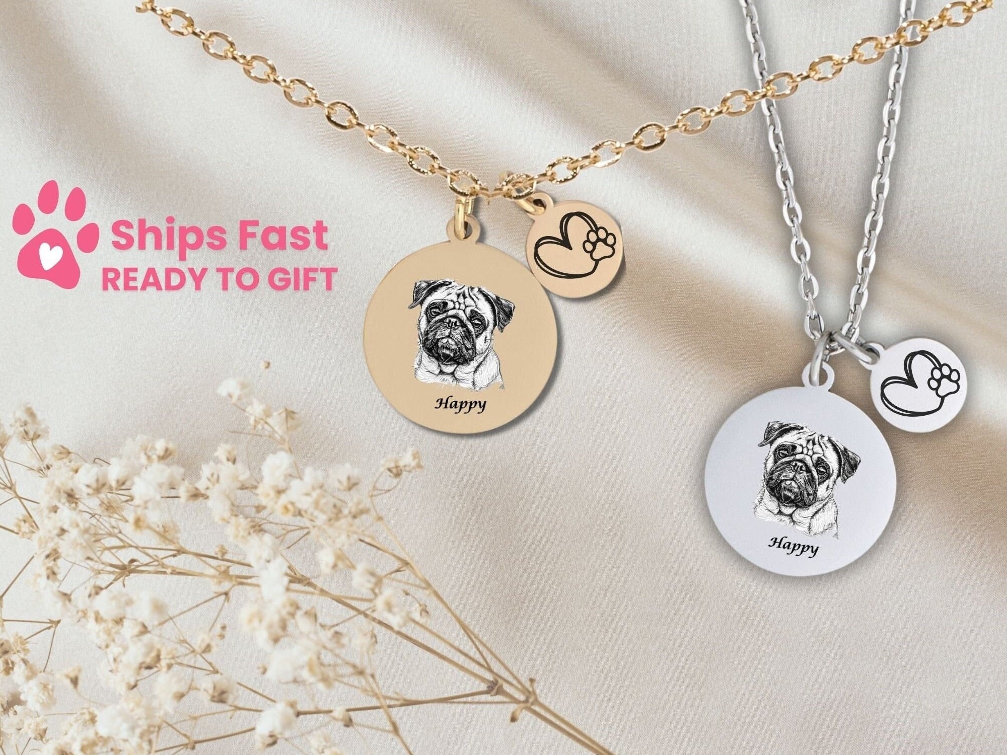 Custom Dainty Pug Necklace Gift, Personalized Dainty Dog Lover Jewelry ...