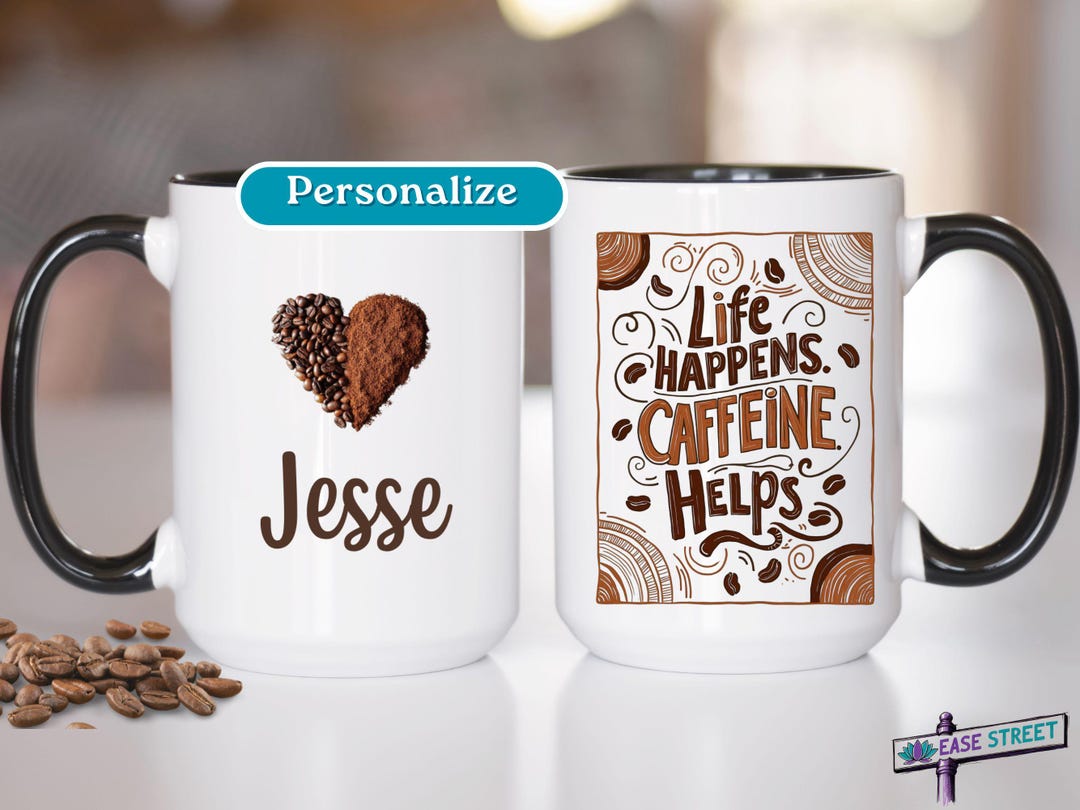 Personalized Life Happens Caffeine Helps Mug, Funny Coffee Lover Gift ...