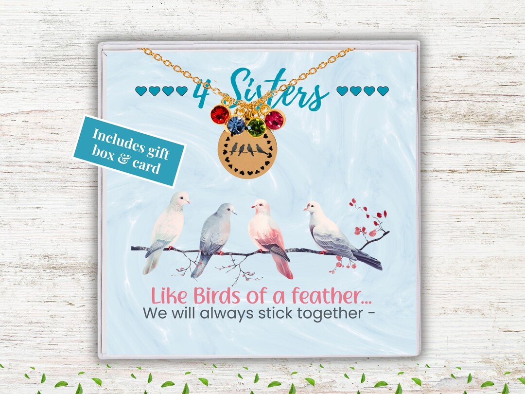 Personalized 4 Sisters Necklace With Birthstones, Unique Four Sisters ...