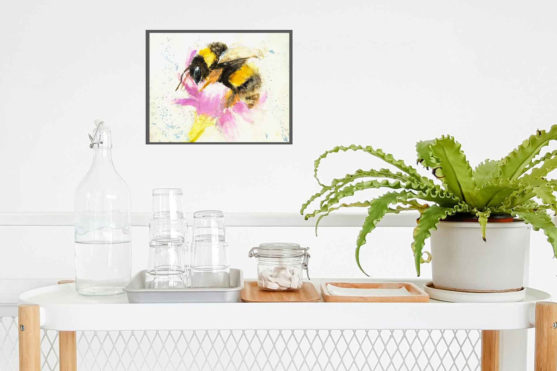 Bee Watercolor, 5 X 7, Honeybee Art, Beekeeping, Pollinator Art ...