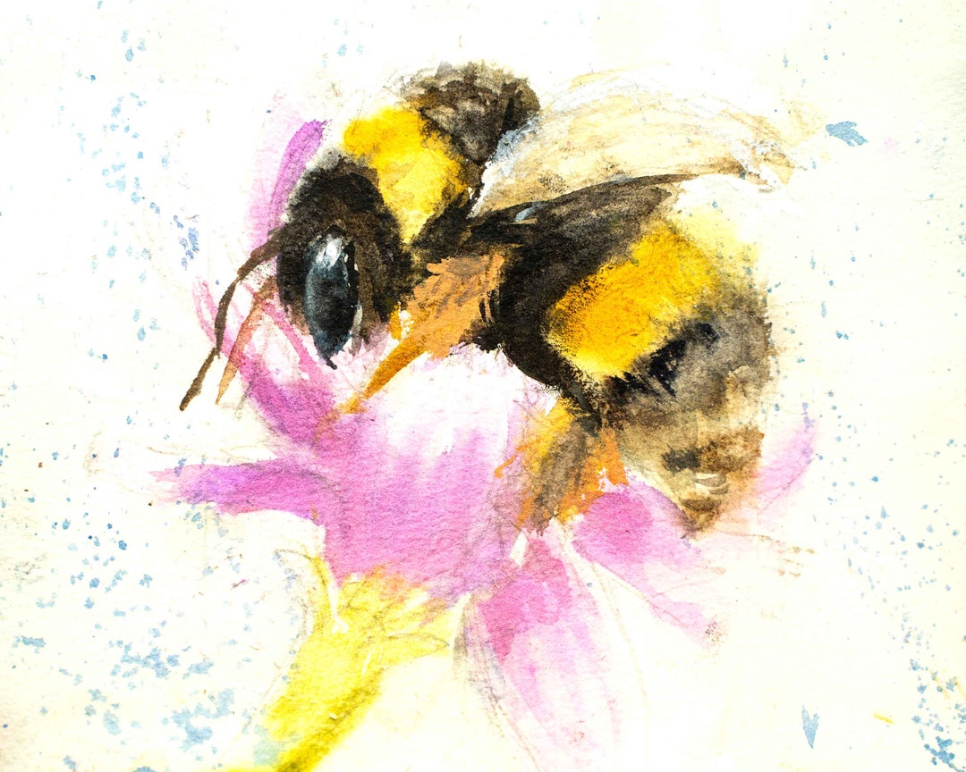 Bee Watercolor, 5 X 7, Honeybee Art, Beekeeping, Pollinator Art ...