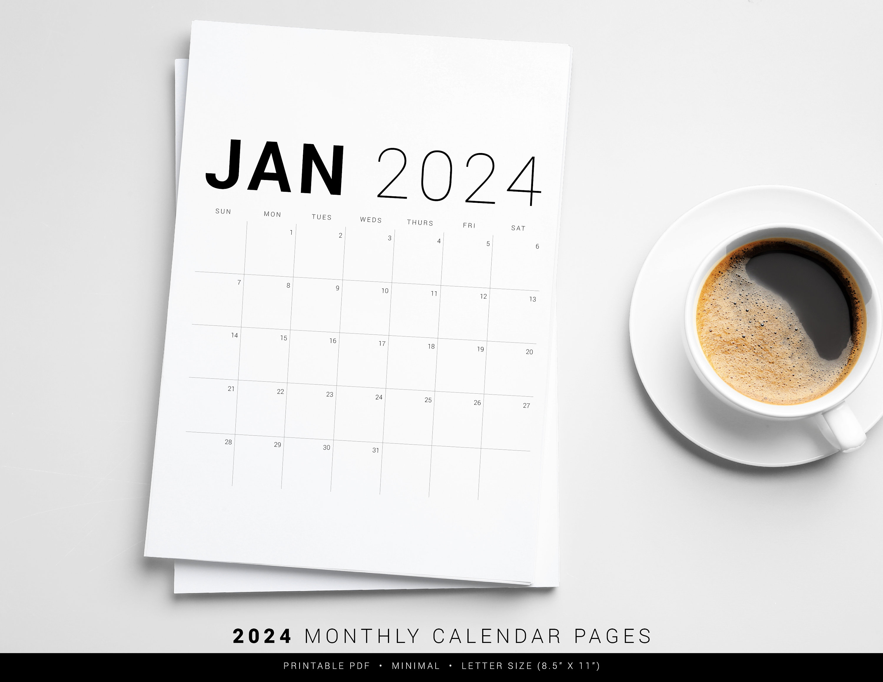 Printable Calendar 2024 Monthly Calendar Pages Letter Size Vertical ...