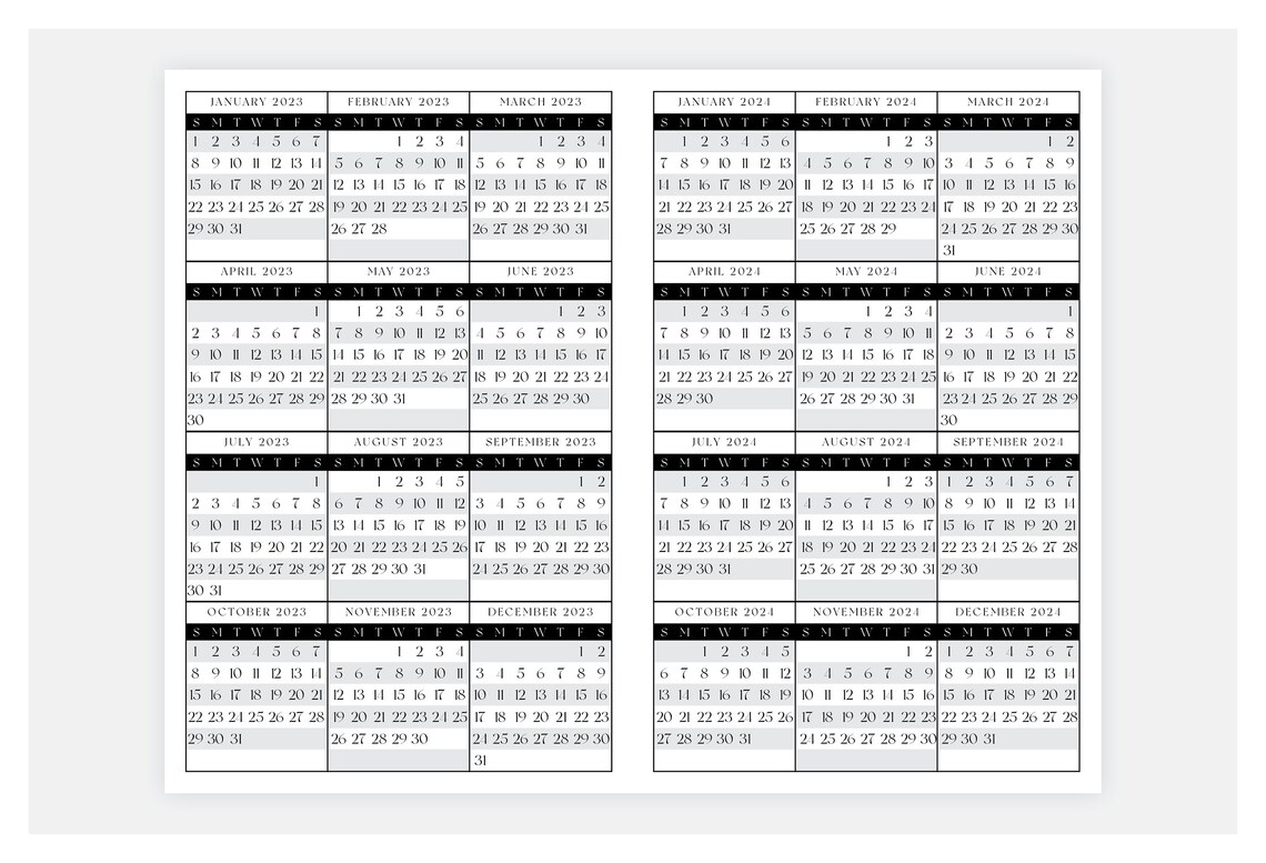 Printable Calendar 2023-2024 Monthly Yearly Daily - Etsy