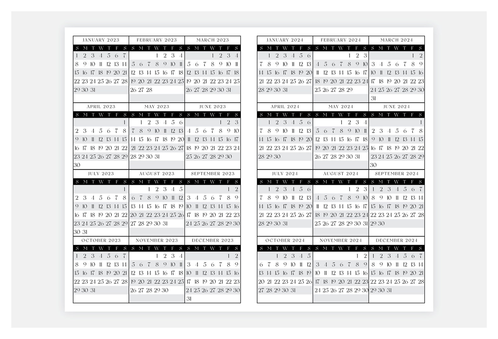 Printable Calendar 2023-2024 Monthly Yearly Daily - Etsy