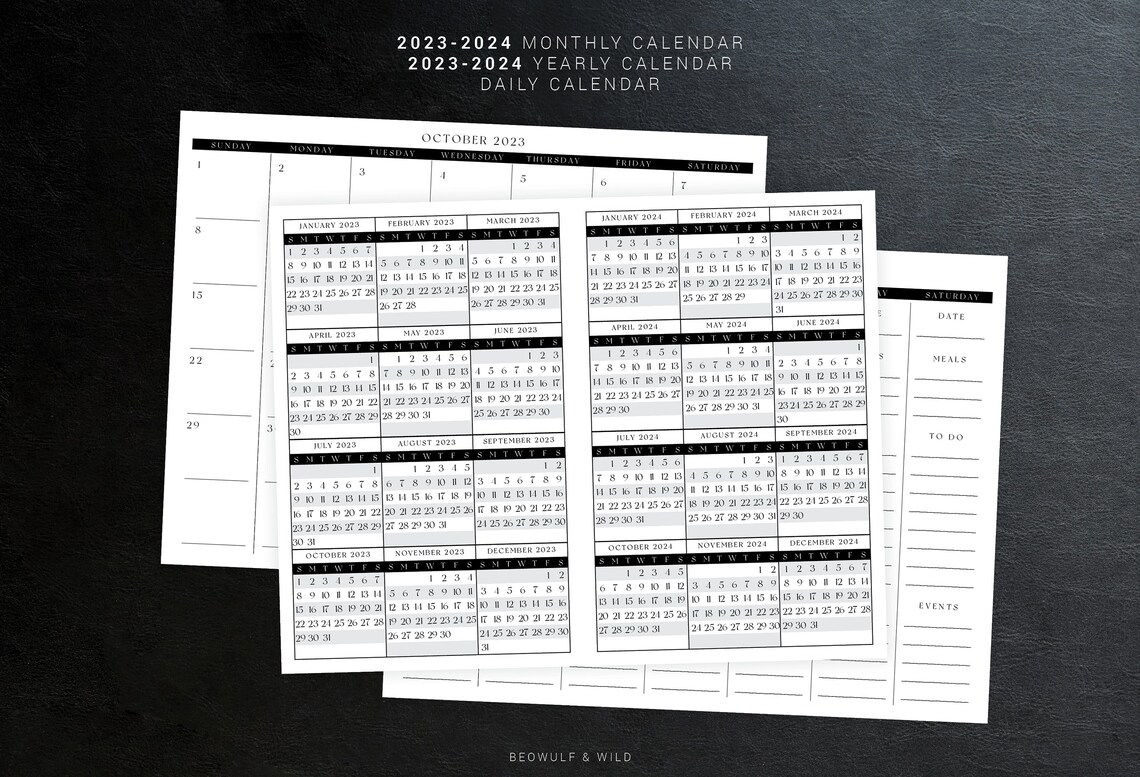 Printable Calendar 2023-2024 Monthly Yearly Daily - Etsy