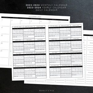 Printable Calendar 2023-2024 Monthly Yearly Daily - Etsy