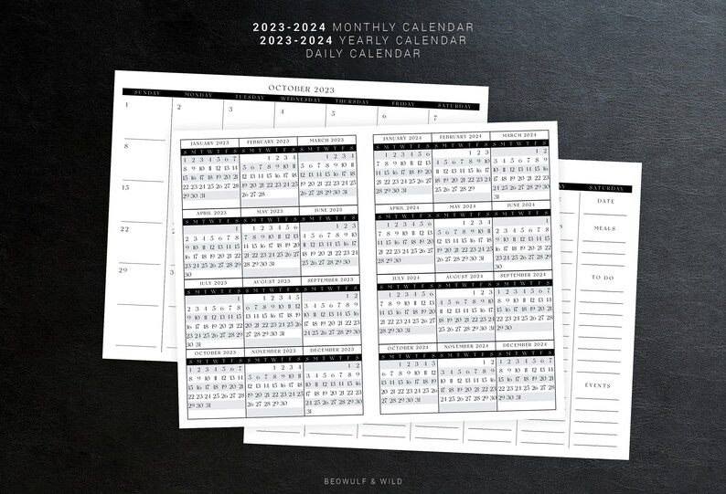 Printable Calendar 2023-2024 Monthly Yearly Daily - Etsy