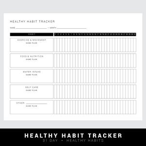 Printable Healthy Habit Tracker Habits and Goals Letter Size Horizontal ...