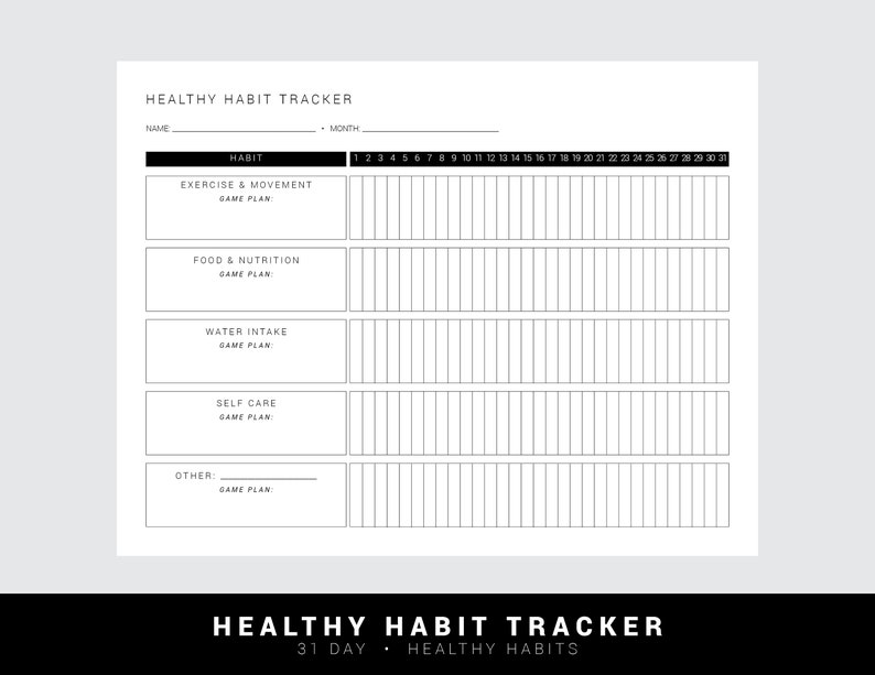 Printable Healthy Habit Tracker Habits and Goals Letter Size Horizontal ...