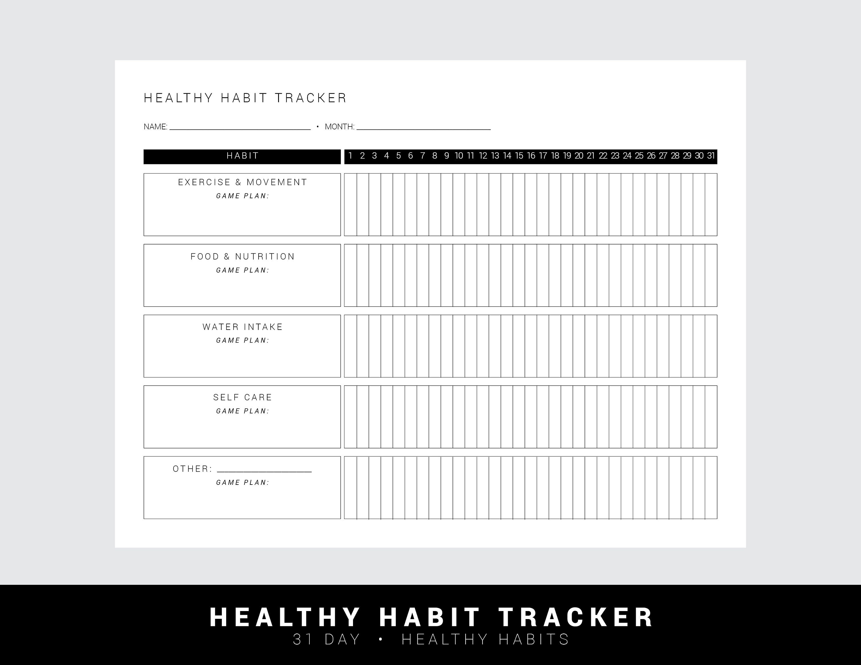 Printable Healthy Habit Tracker Habits and Goals Letter Size Horizontal ...