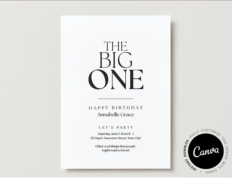 The BIG ONE! First FIRST Birthday Invitation, Black and White ...