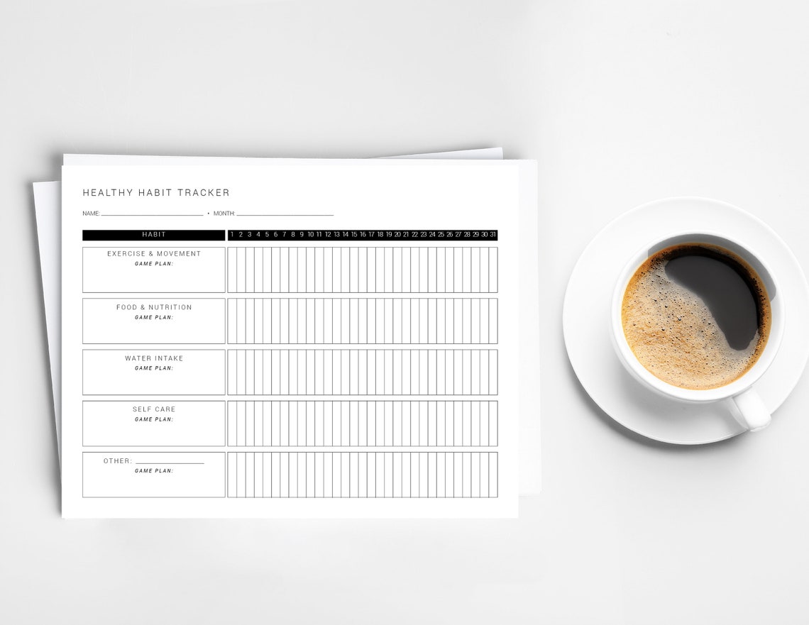 Printable Healthy Habit Tracker Habits and Goals Letter Size Horizontal ...