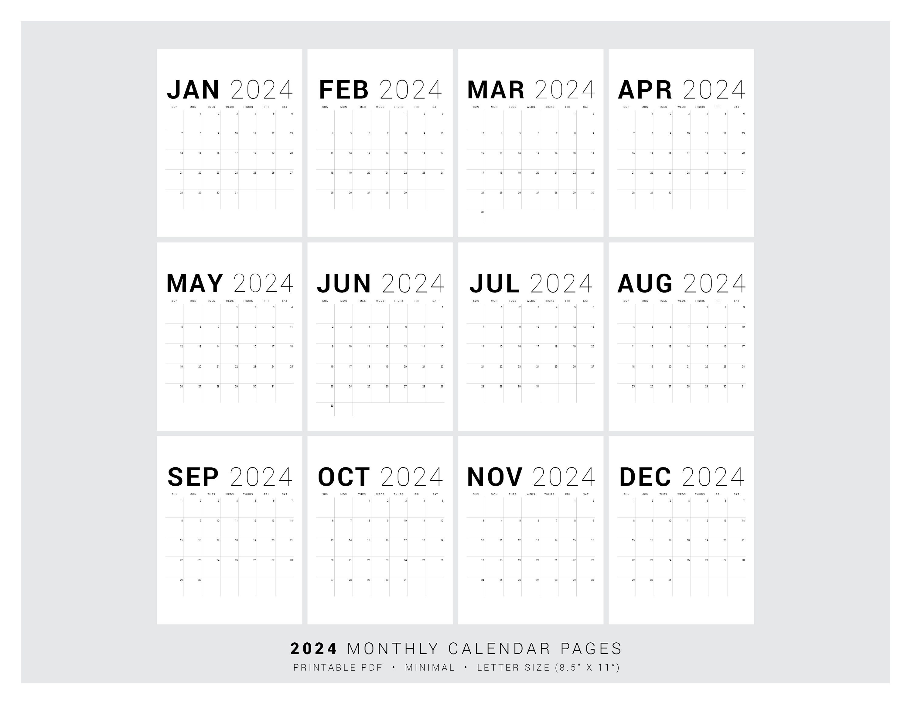 Printable Calendar 2024 Monthly Calendar Pages Letter Size Vertical ...