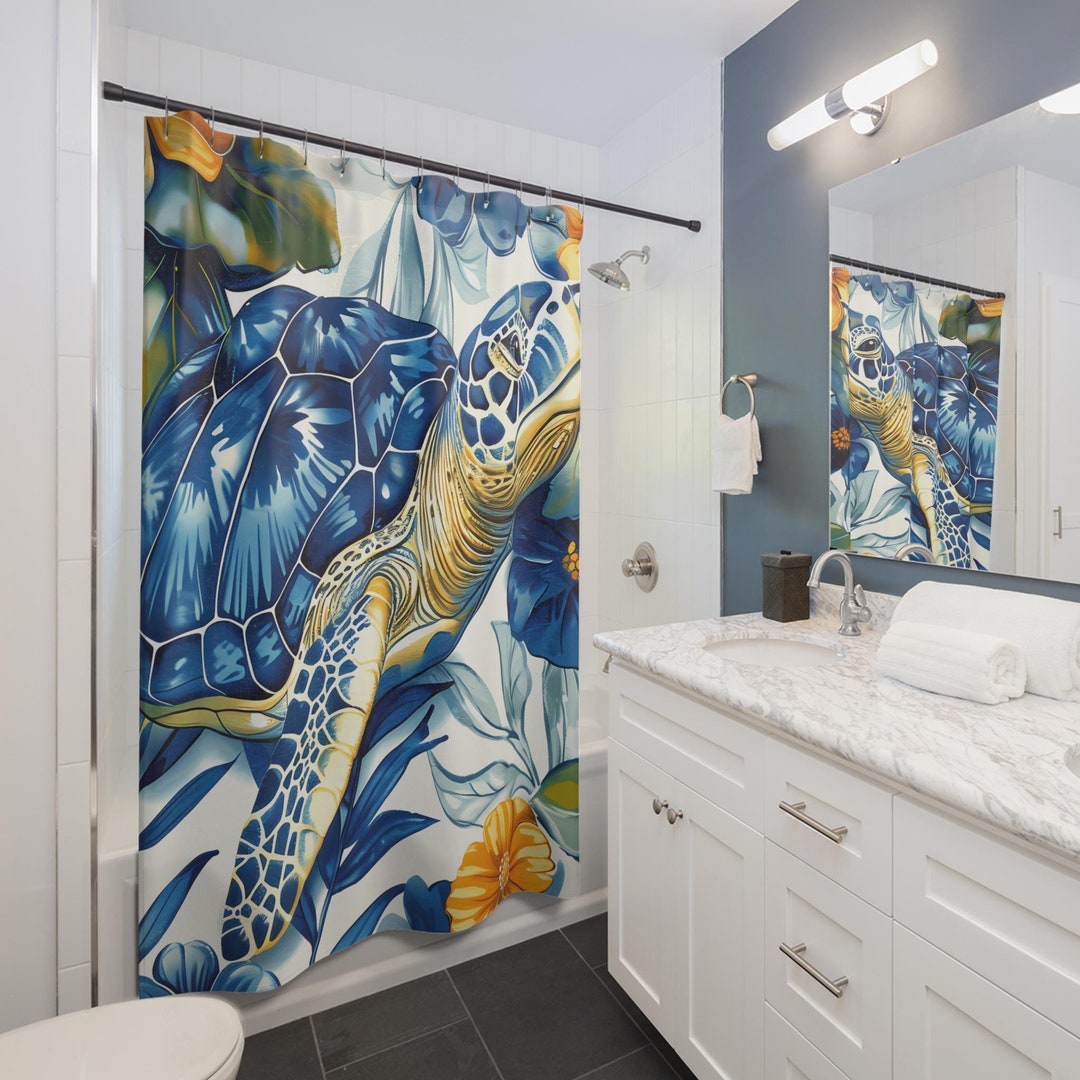 Sea Turtle Shower Curtain, Underwater Bath Decor, Ocean Bath Decor ...