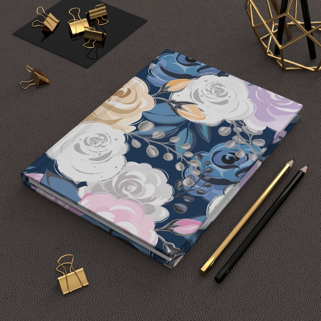 Floral Journal, Blue Floral Journal, Floral Diary, Hardcover Journal ...