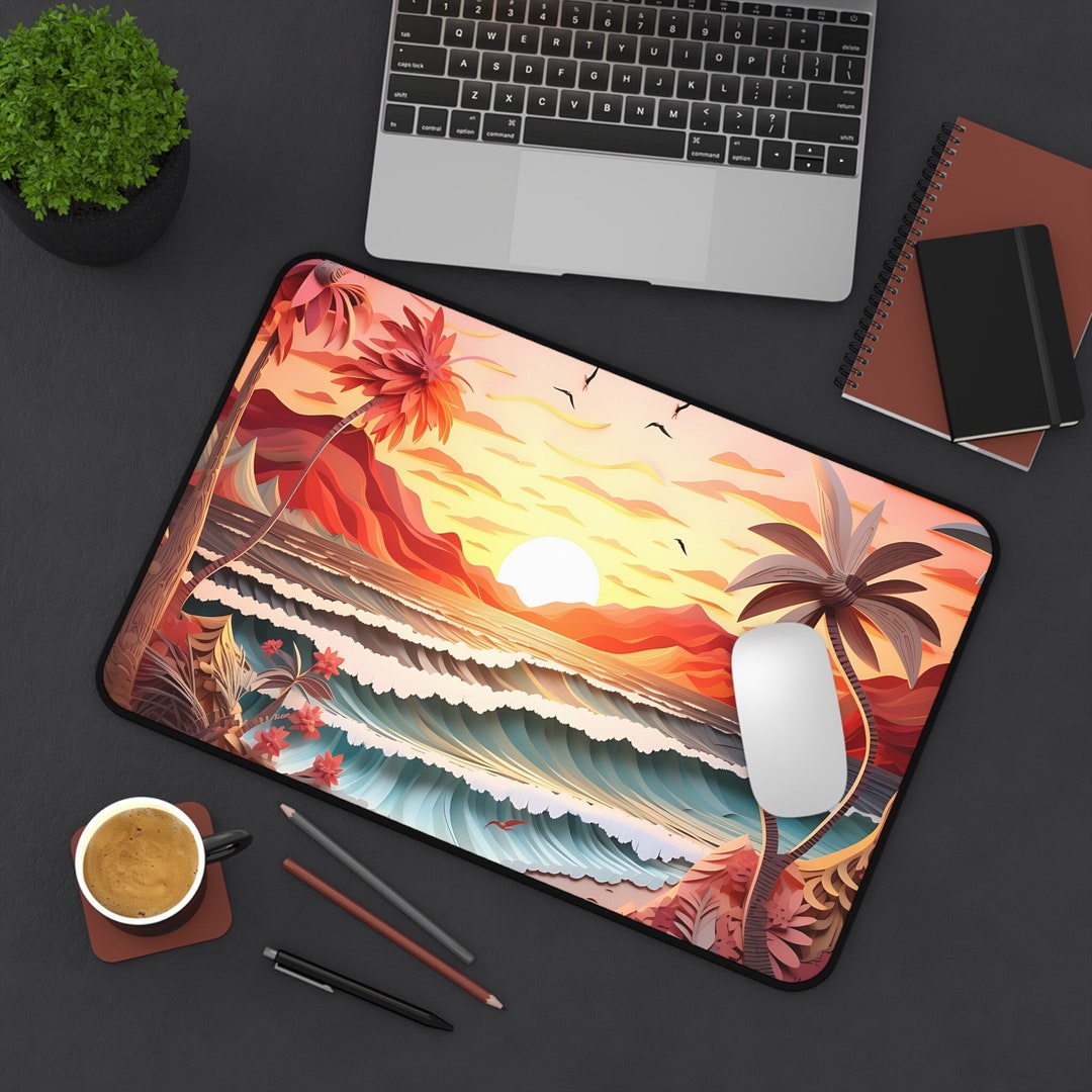 Beach Scene Desk Mat, Tropical Landscape Desk Mat, Beach Desk Mat ...